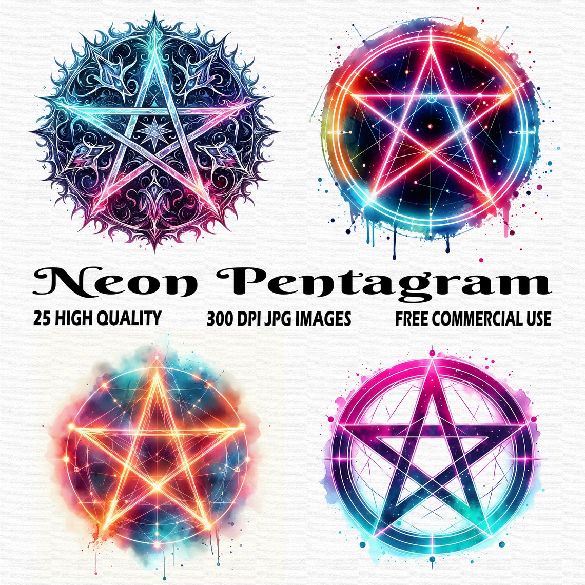Pentagram Clipart, 25 High Quality (300 DPI) JPG Images With Solid Background, Mystical ...