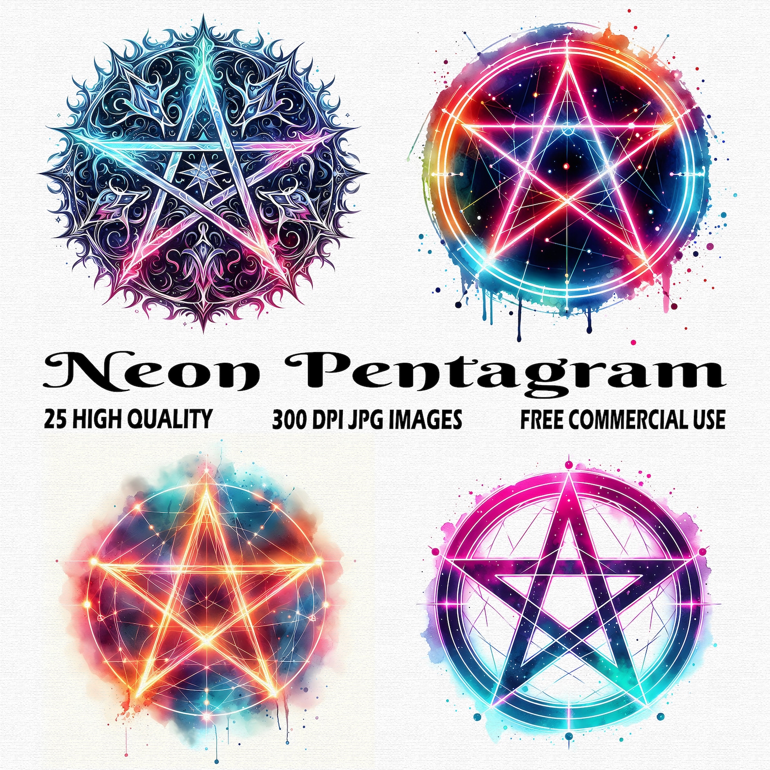 Pentagram Clipart, 25 High Quality 300 DPI JPG Images With Solid Background, Mystical Pentagram ...