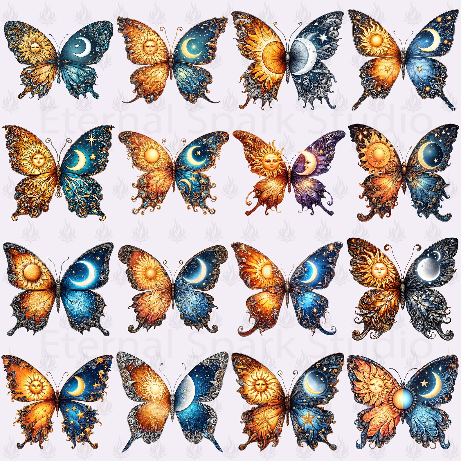 Sun and Moon Butterfly,16 PNG Images, Sublimation Butterfly Clipart ...