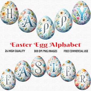 Watercolor Easter Egg Alphabet Clipart, 26 (300 DPI) PNG Transparent ...