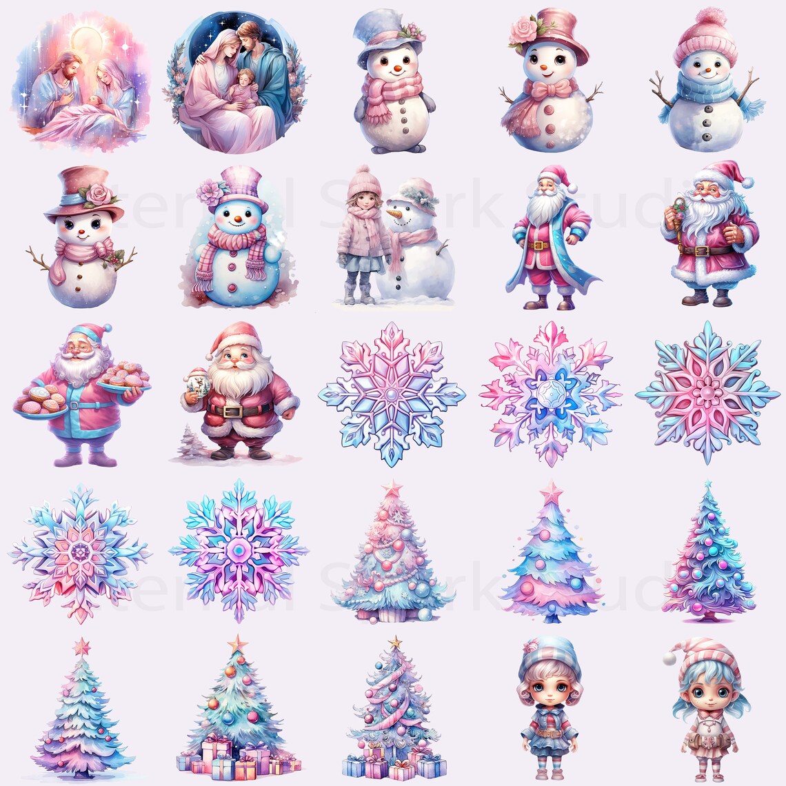 Watercolor Pastel Christmas Clip Art, 77 300 DPI Transparent PNG Images ...