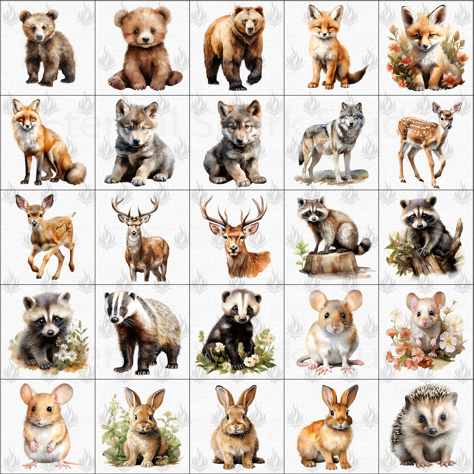 Watercolor Woodland Wildlife Clip Art, 70 High Quality 300 DPI PNG ...