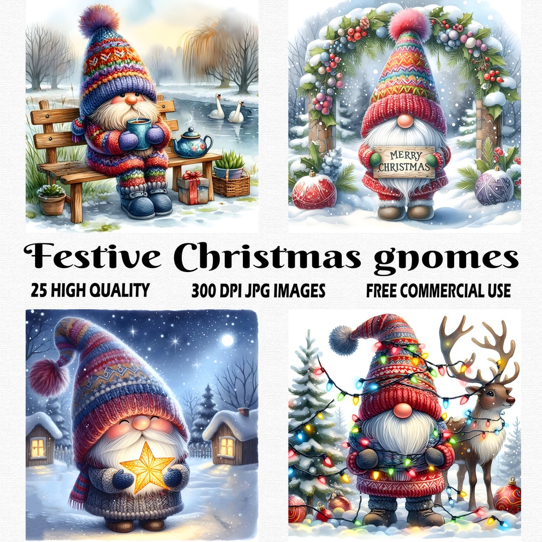 Festive Christmas Gnomes Clipart, 25 (300 DPI) JPG Images, Cute ...