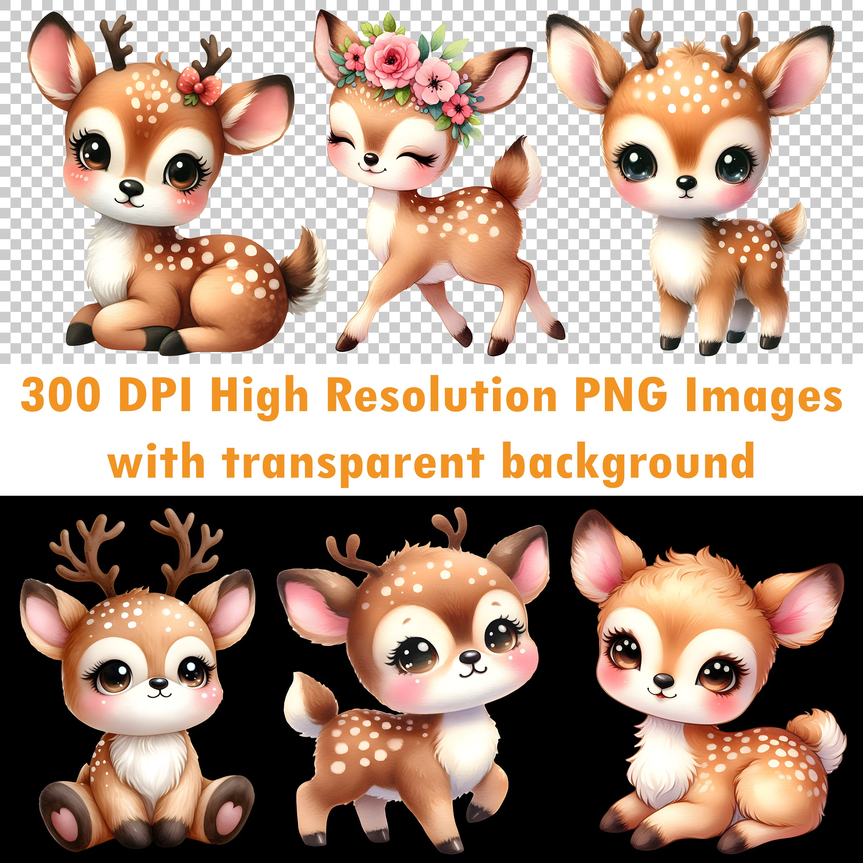 Cute Deer Clipart, 18 HQ (300 DPI) PNG Images, Woodland Deer Clipart ...