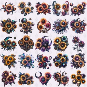 Watercolor Whimsical Gothic Sunflowers Clipart, 25 300 DPI Transparent ...