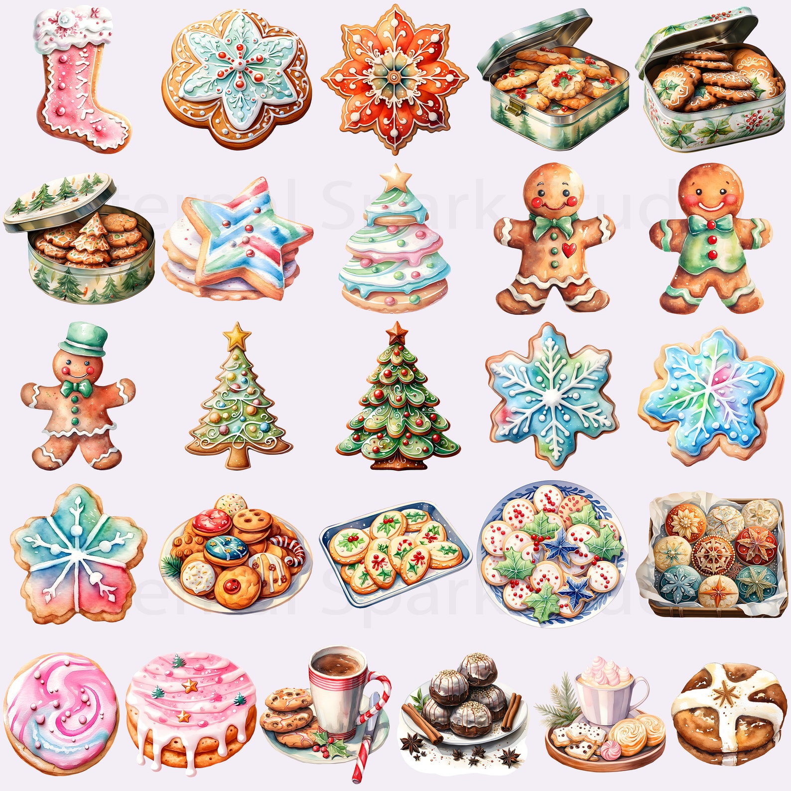 Watercolor Christmas Cookies Clip Art, 101 (300 DPI) Transparent Images ...