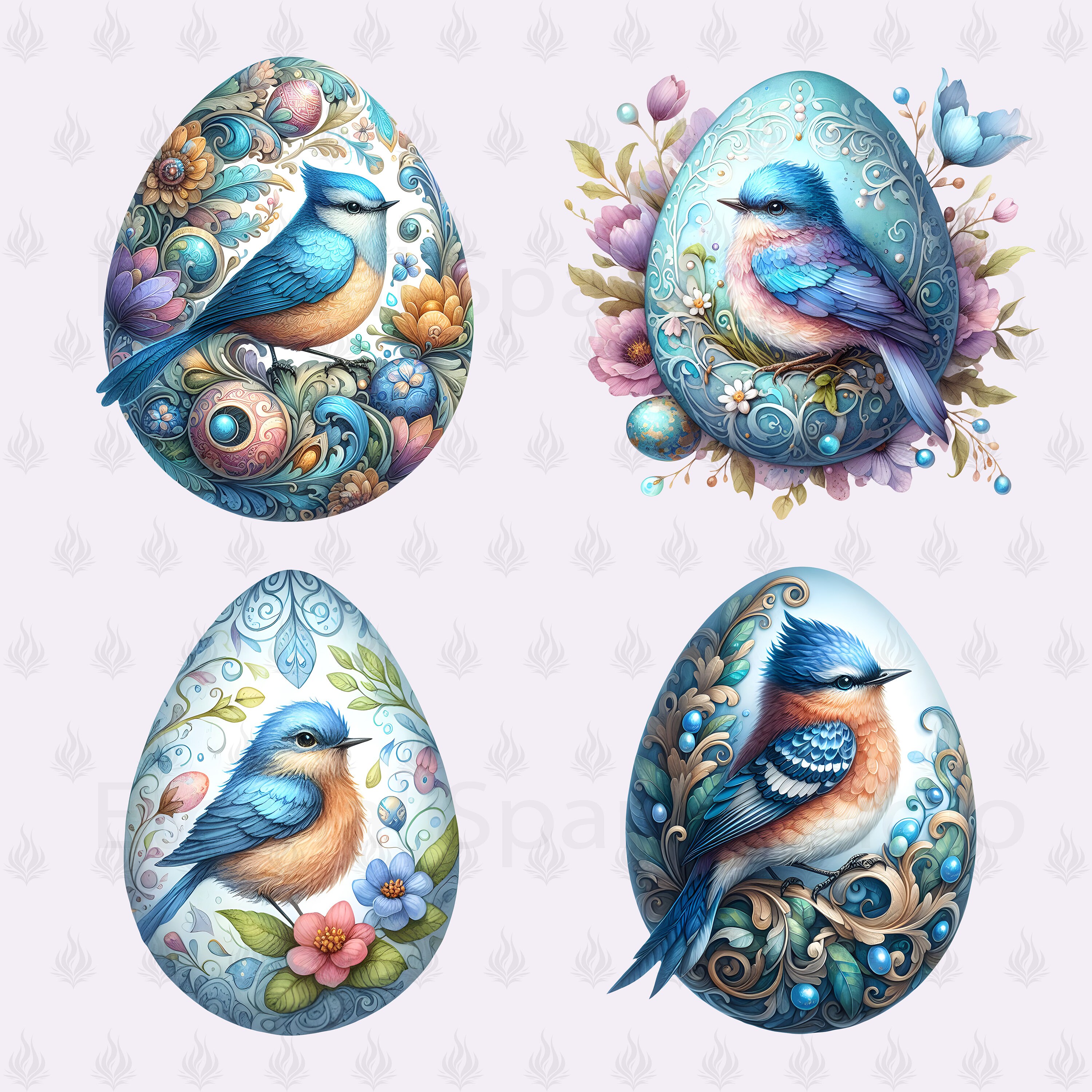 Watercolor Easter Egg Bluebird Clipart, 20 300 DPI PNG Transparent ...