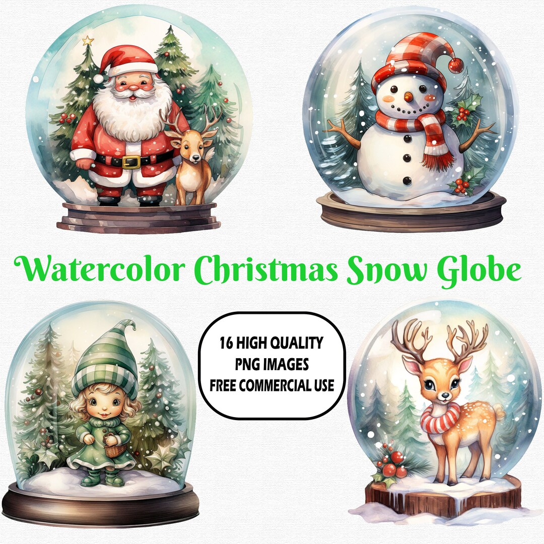 Watercolor Christmas Snow Globe Clip Art, 16 High Quality (300 DPI) PNG ...