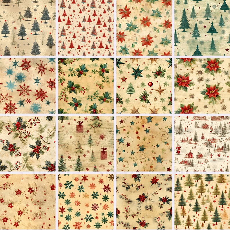 Seamless Vintage Christmas Digital Paper, 40 HQ(300 DPI) JPG Images ...
