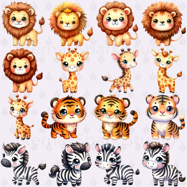 Kawaii Safari Animals, 55 PNG 300 DPI Transparent Images , Cute Kawaii ...
