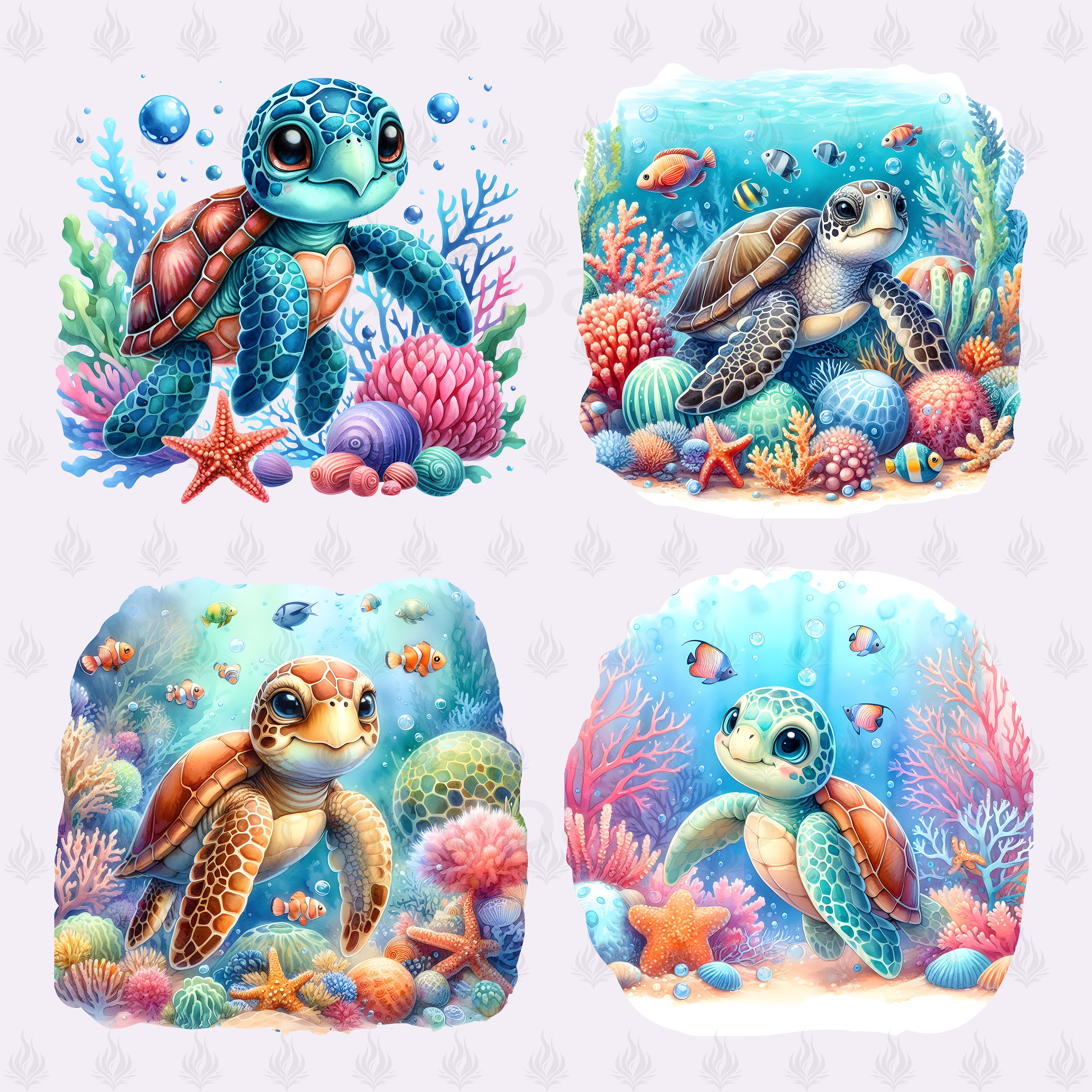 Watercolor Sea Turtle Clipart, 20 300 DPI Transparent Images, Cute Baby ...