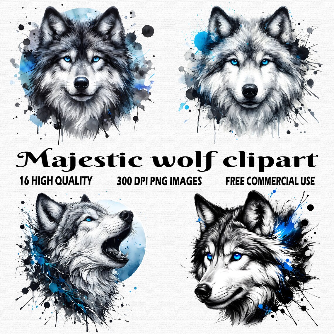 Majestic Wolf Clipart, 16 (300 DPI) PNG Images, Cute Wolf Clipart ...