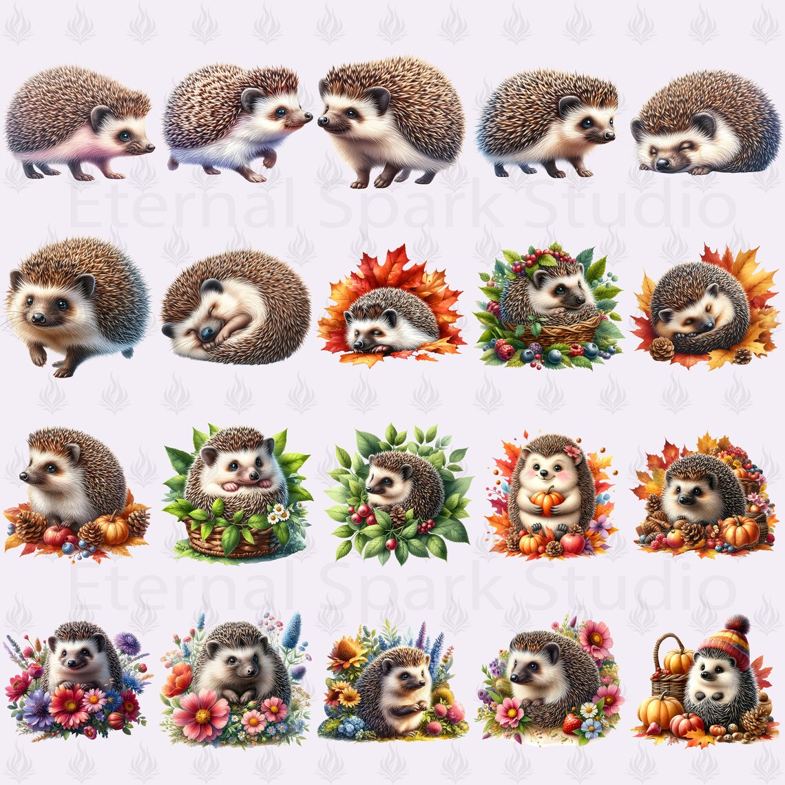 Watercolor Hedgehog Clipart, 20 (300 DPI) Png Images, Nursery Hedgehog ...