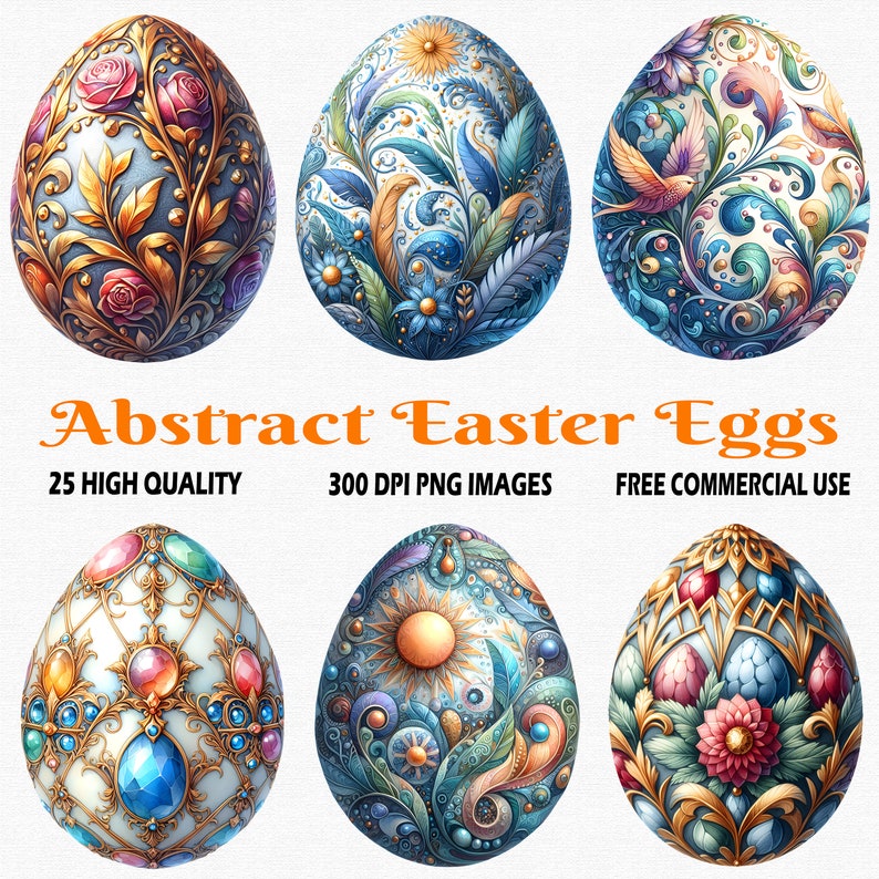 Watercolor Abstract Easter Eggs Clipart, 25 (300 DPI) PNG Transparent ...