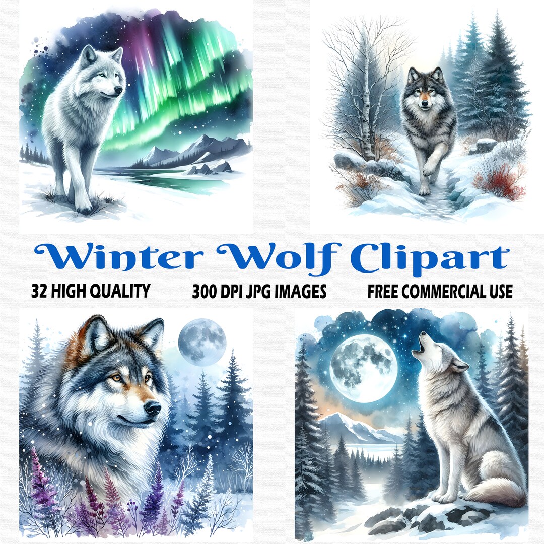 Winter Wolf Clipart, 32 HQ (300 DPI) JPG Images, Mystical Wolf Clipart ...