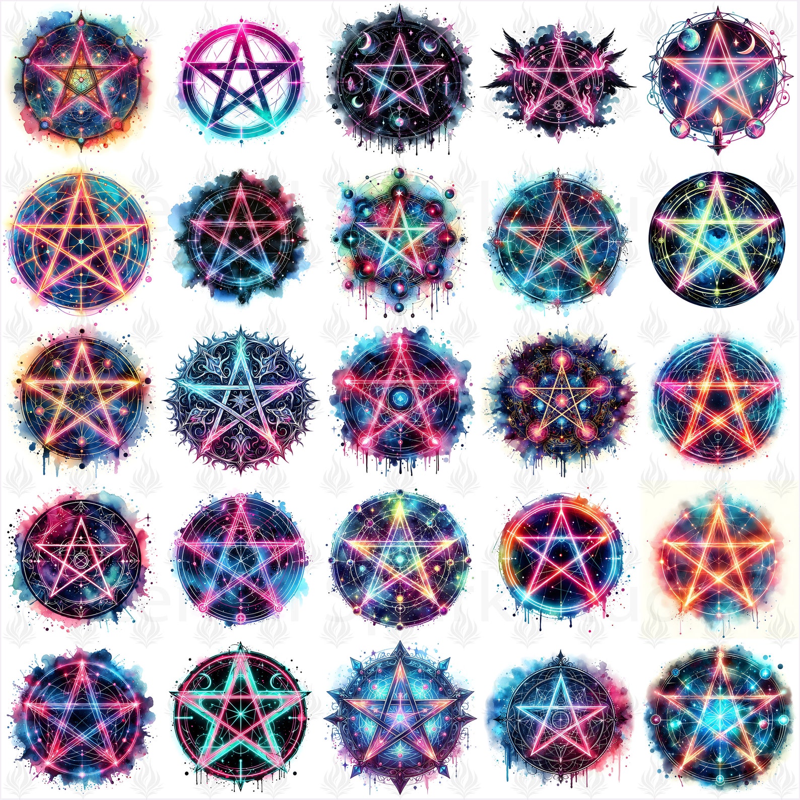 Pentagram Clipart, 25 High Quality (300 DPI) JPG Images With Solid Background, Mystical ...