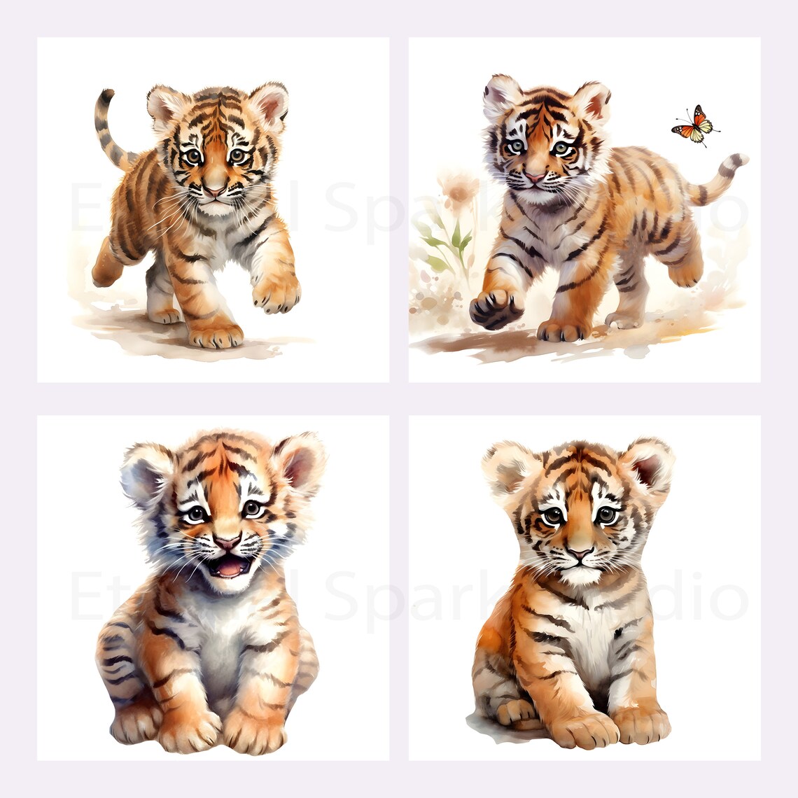 Watercolor Baby Tiger Clip Art, 10 High Quality 300 DPI JPG Images With ...