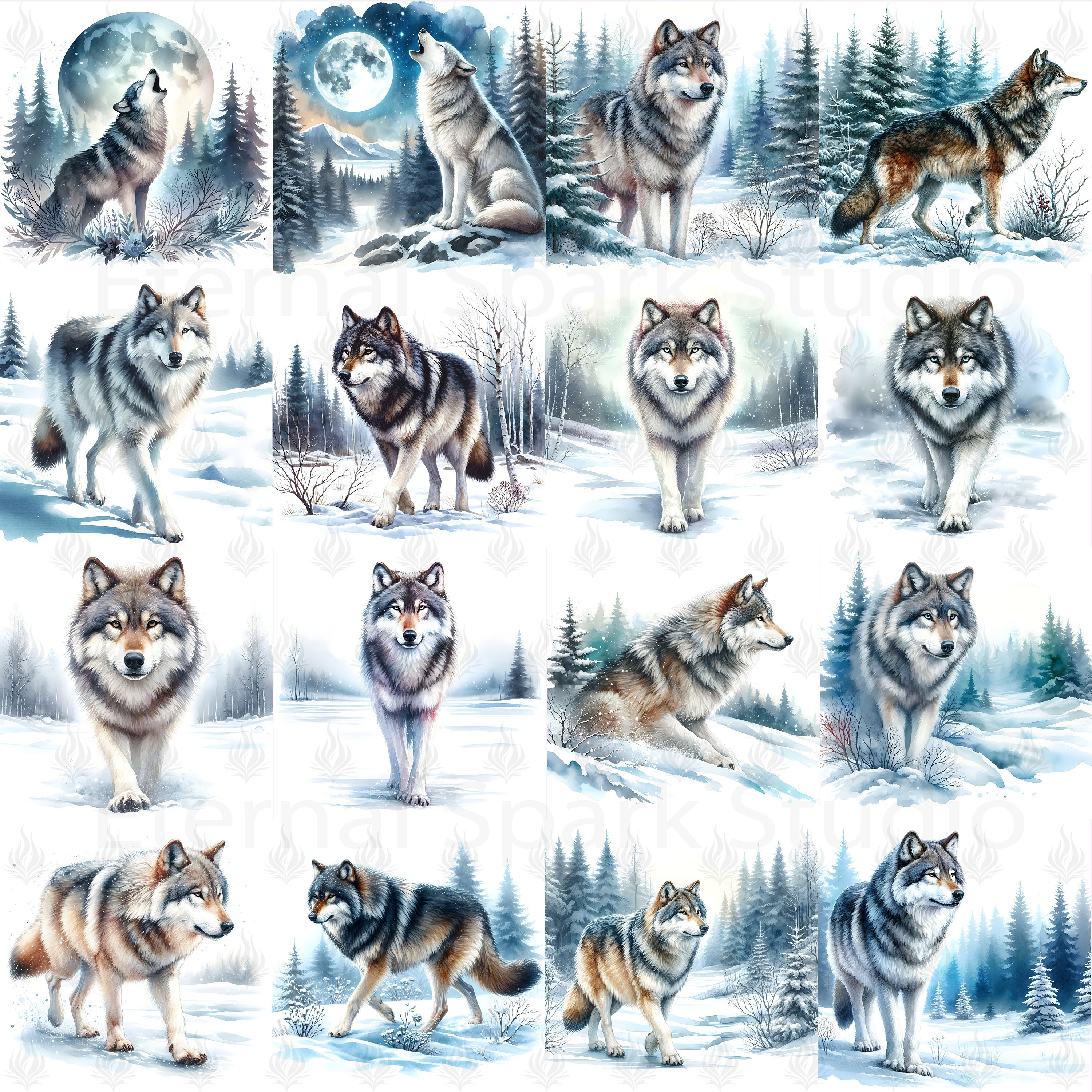 Winter Wolf Clipart, 32 HQ (300 DPI) JPG Images, Mystical Wolf Clipart ...