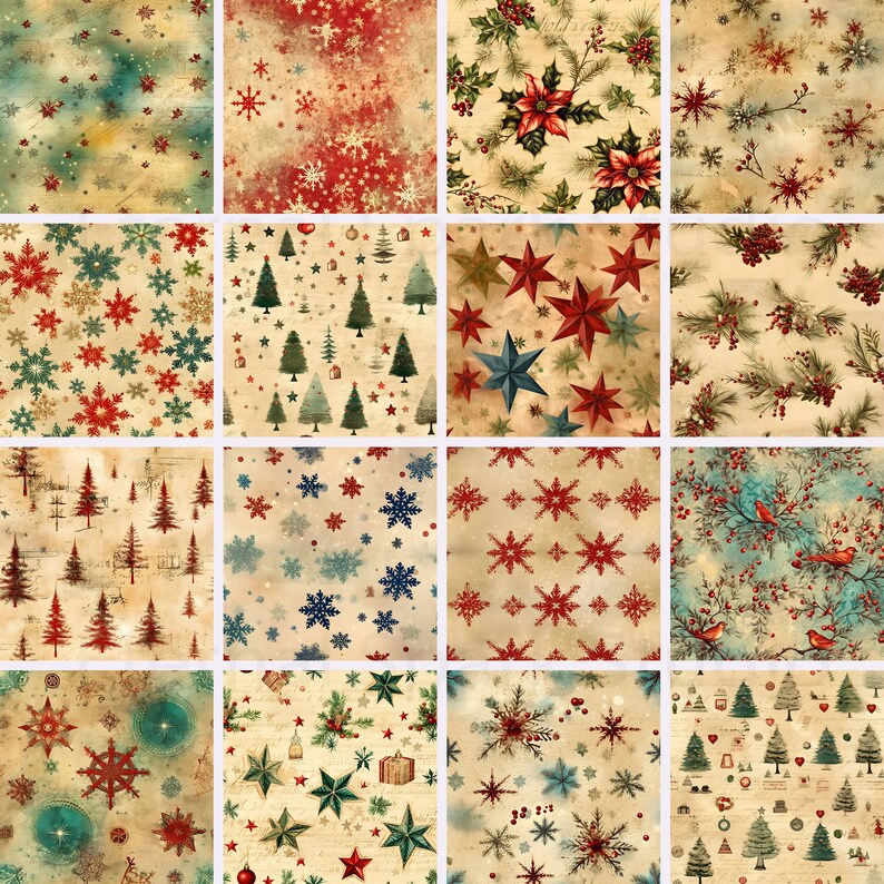 Seamless Vintage Christmas Digital Paper, 40 HQ(300 DPI) JPG Images ...