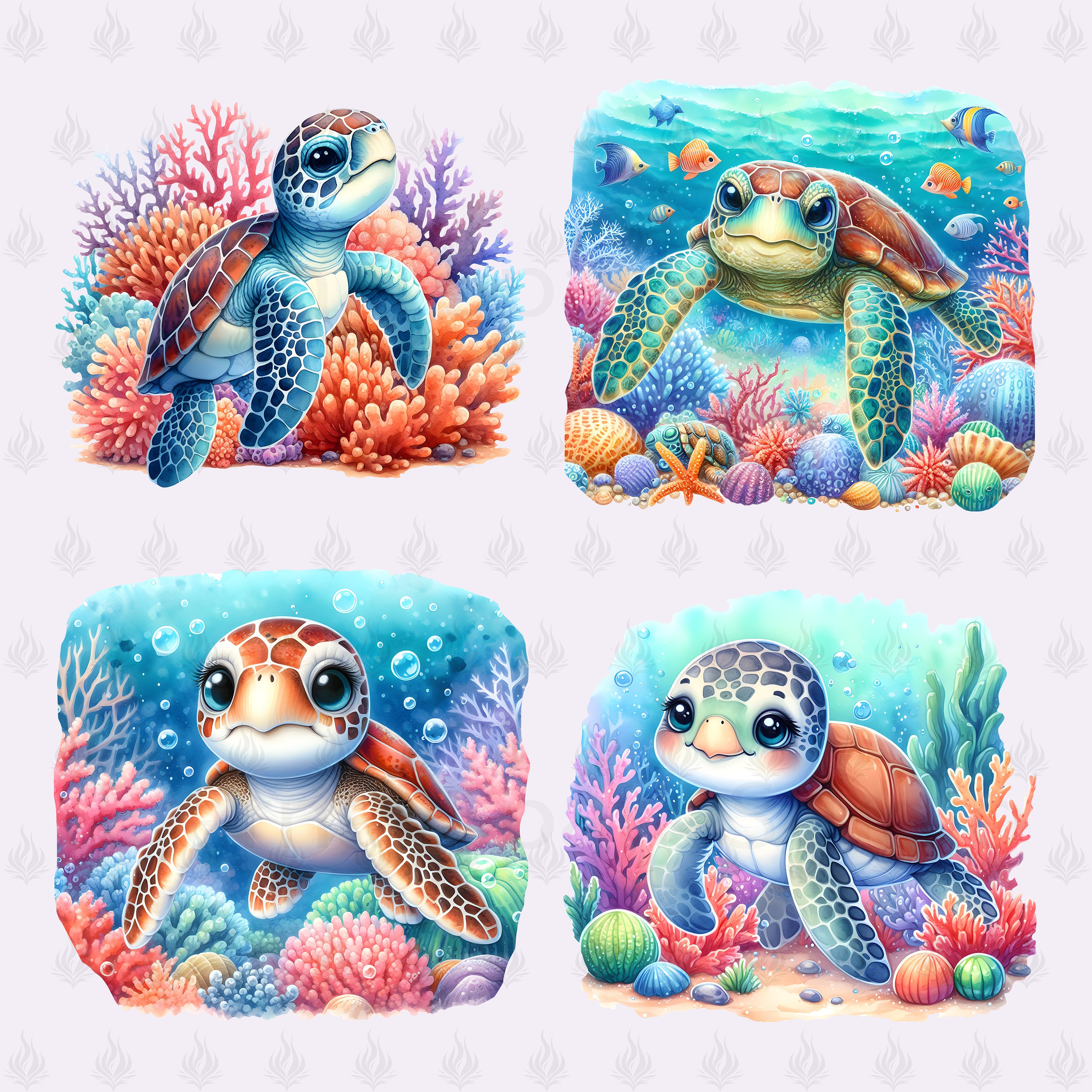 Watercolor Sea Turtle Clipart, 20 (300 DPI) Transparent Images, Cute ...