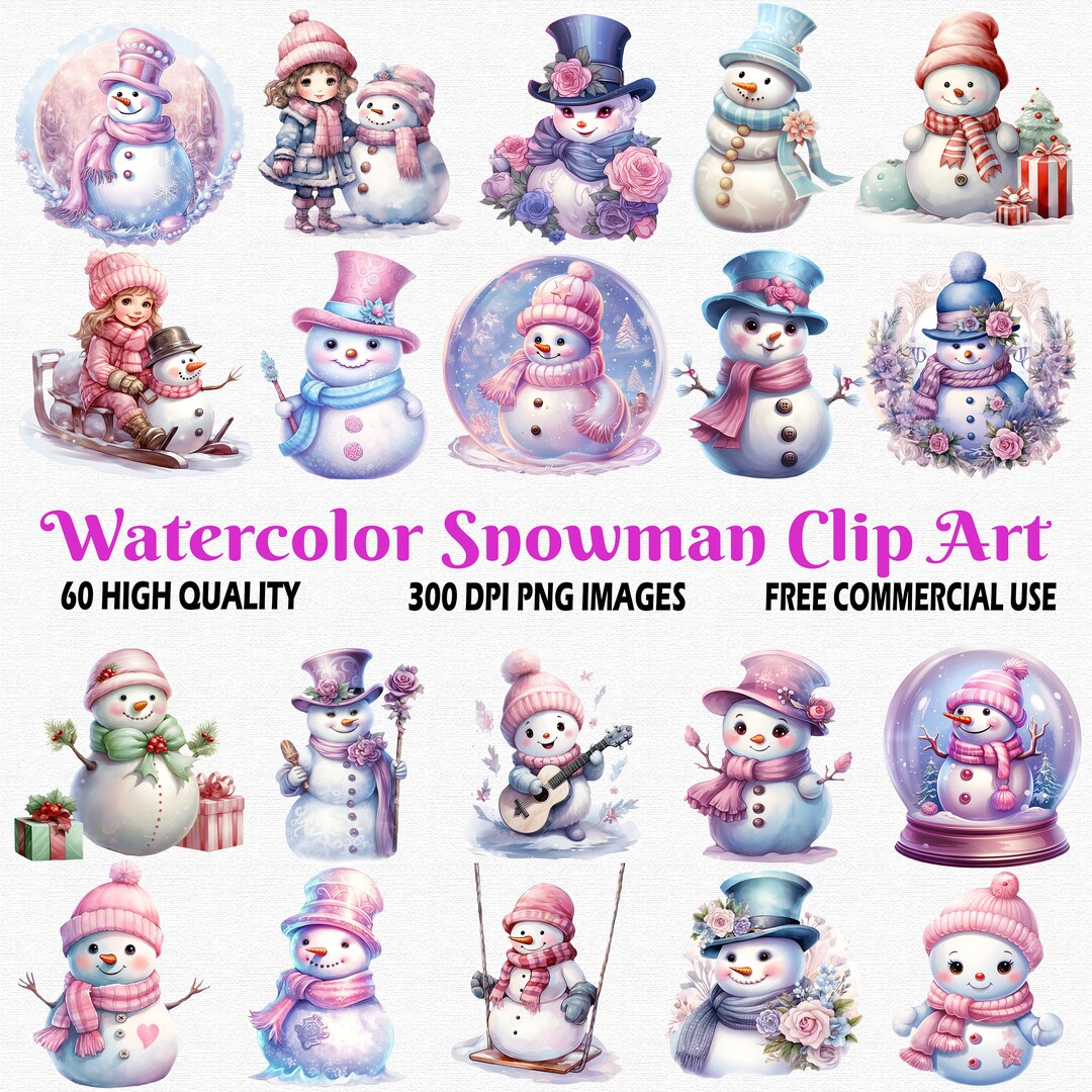 Watercolor Christmas Snowman Clipart,60 (300 DPI) Transparent Images ...