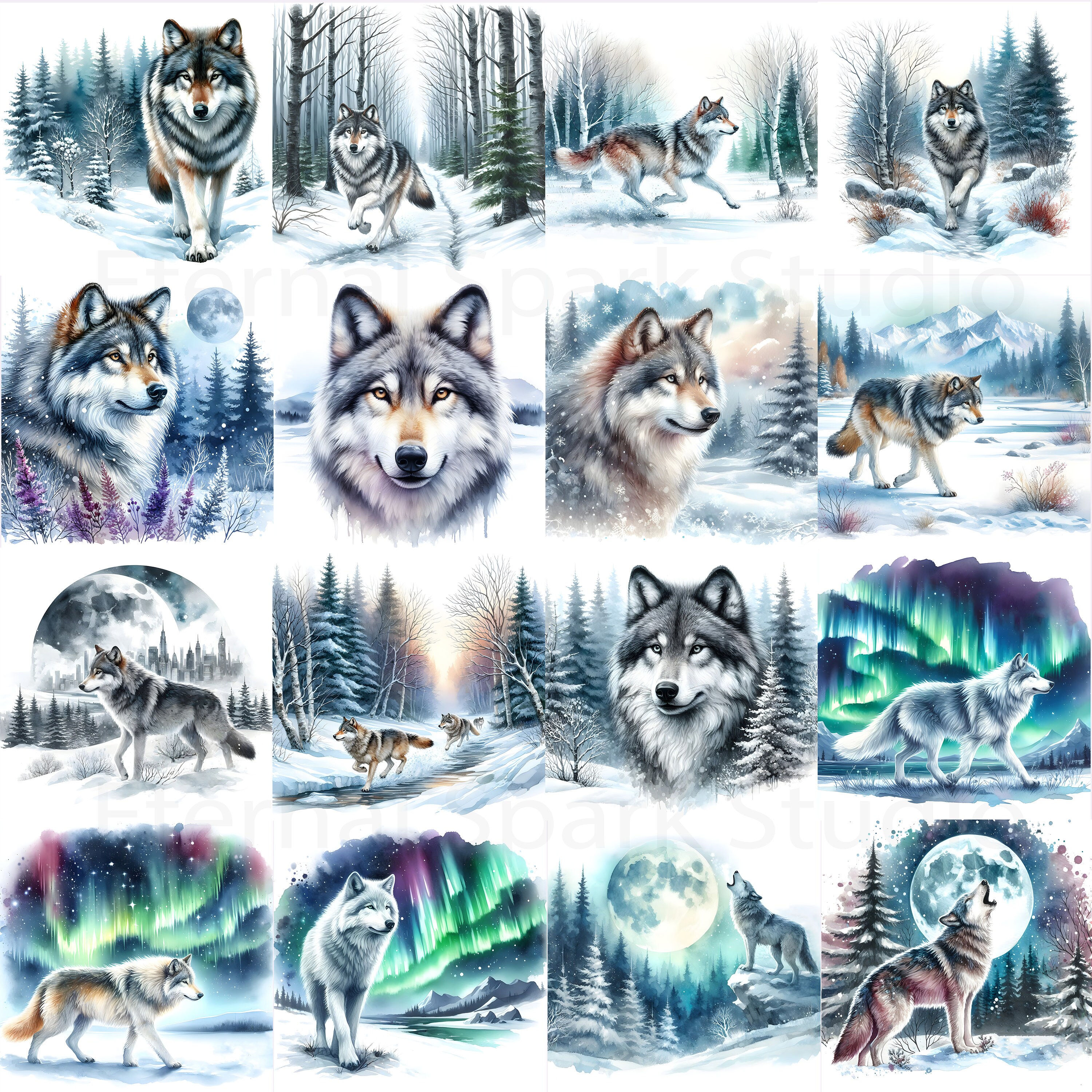 Winter Wolf Clipart, 32 HQ (300 DPI) JPG Images, Mystical Wolf Clipart ...