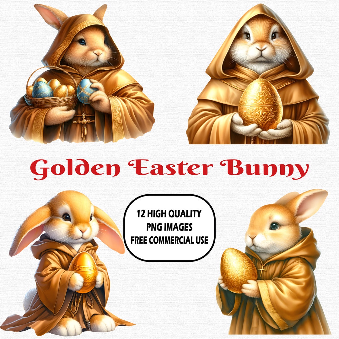 Watercolor Golden Easter Bunny Clipart, 12 (300 DPI) PNG Transparent ...