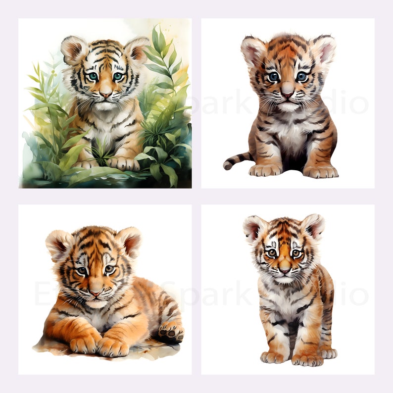 Watercolor Baby Tiger Clip Art, 10 High Quality 300 DPI JPG Images With ...