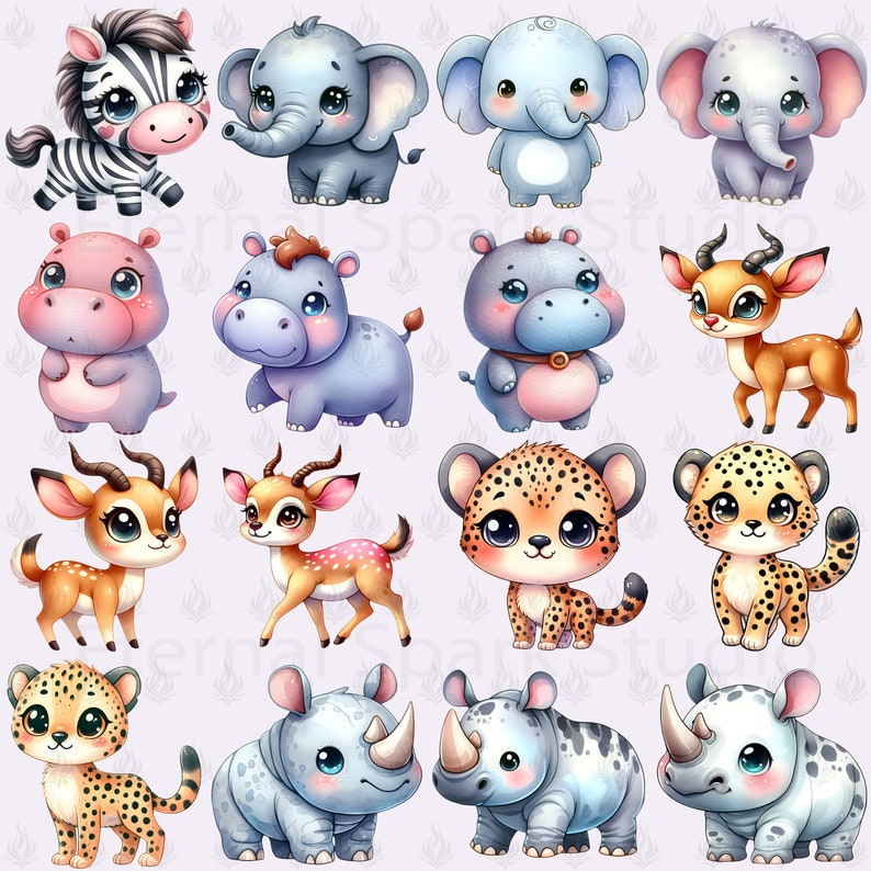Kawaii Safari Animals, 55 PNG 300 DPI Transparent Images , Cute Kawaii ...