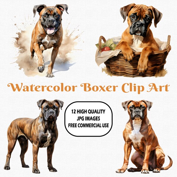 Boxer Watercolor - Etsy