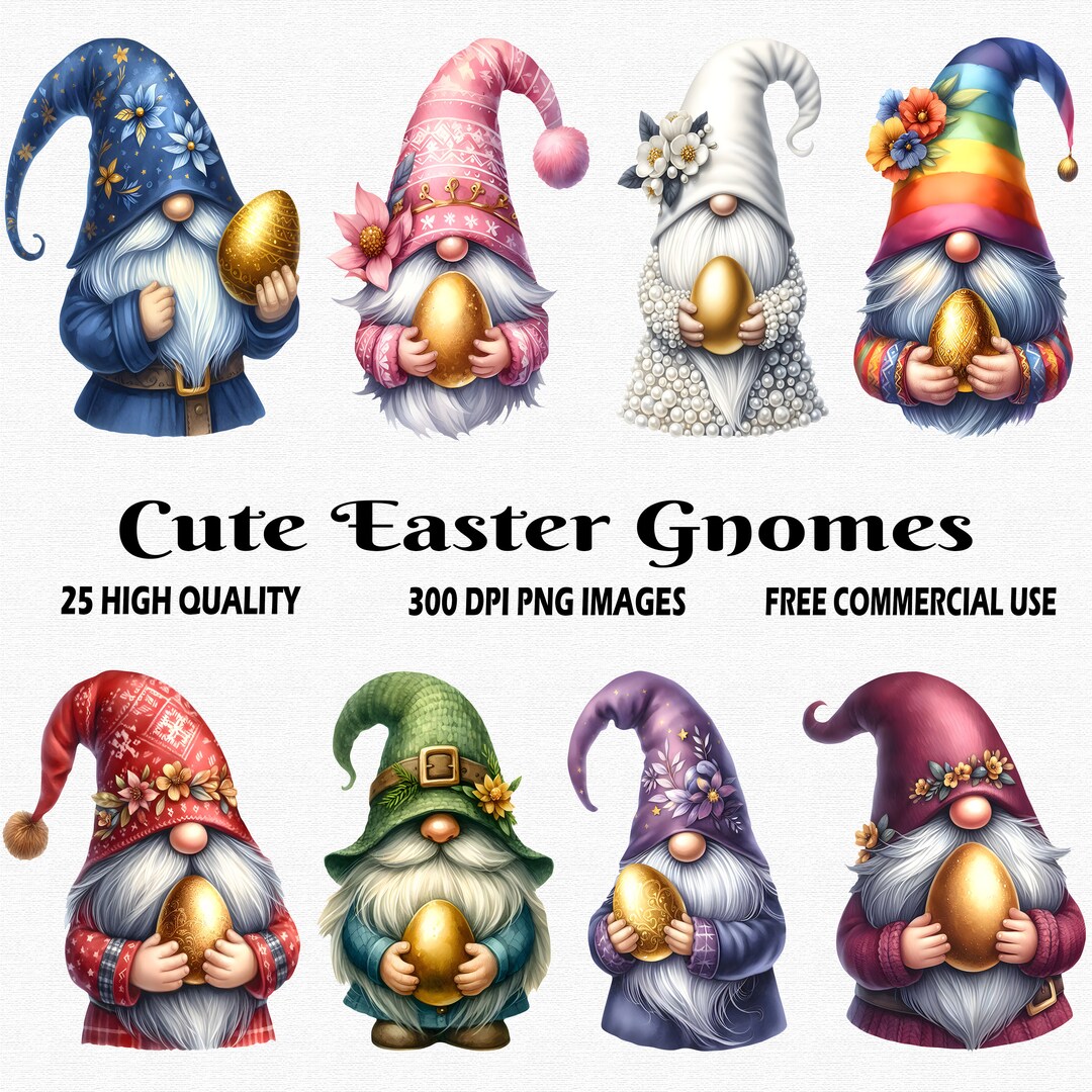Watercolor Cute Easter Gnomes Clipart, 25 (300 DPI) PNG Transparent ...