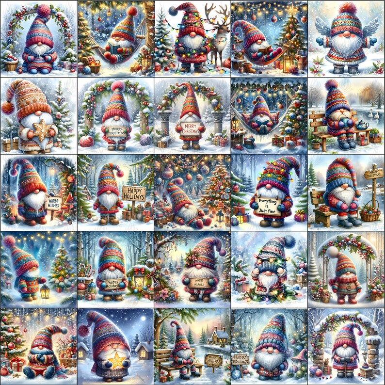 Festive Christmas Gnomes Clipart, 25 (300 DPI) JPG Images, Cute ...