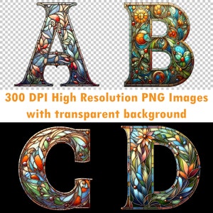 Stained Glass Alphabet Clipart, 26 (300 DPI) PNG Images, Colorful ...