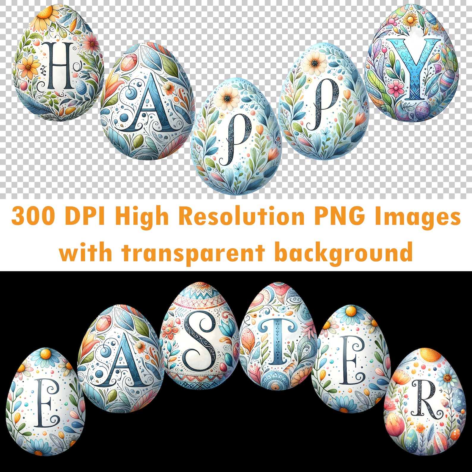 Watercolor Easter Egg Alphabet Clipart, 26 300 DPI PNG Transparent ...