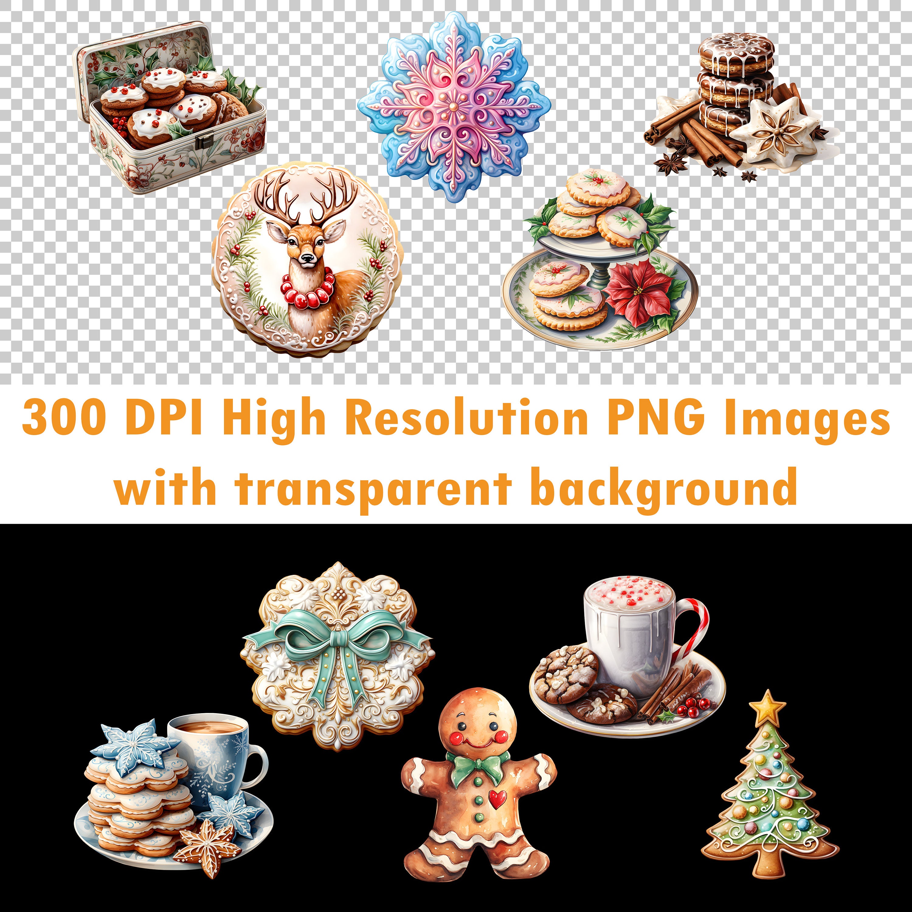 Watercolor Christmas Cookies Clip Art, 101 (300 DPI) Transparent Images ...