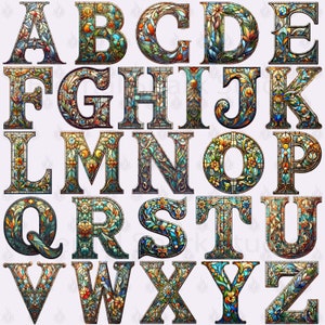 Stained Glass Alphabet Clipart, 26 (300 DPI) PNG Images, Colorful ...