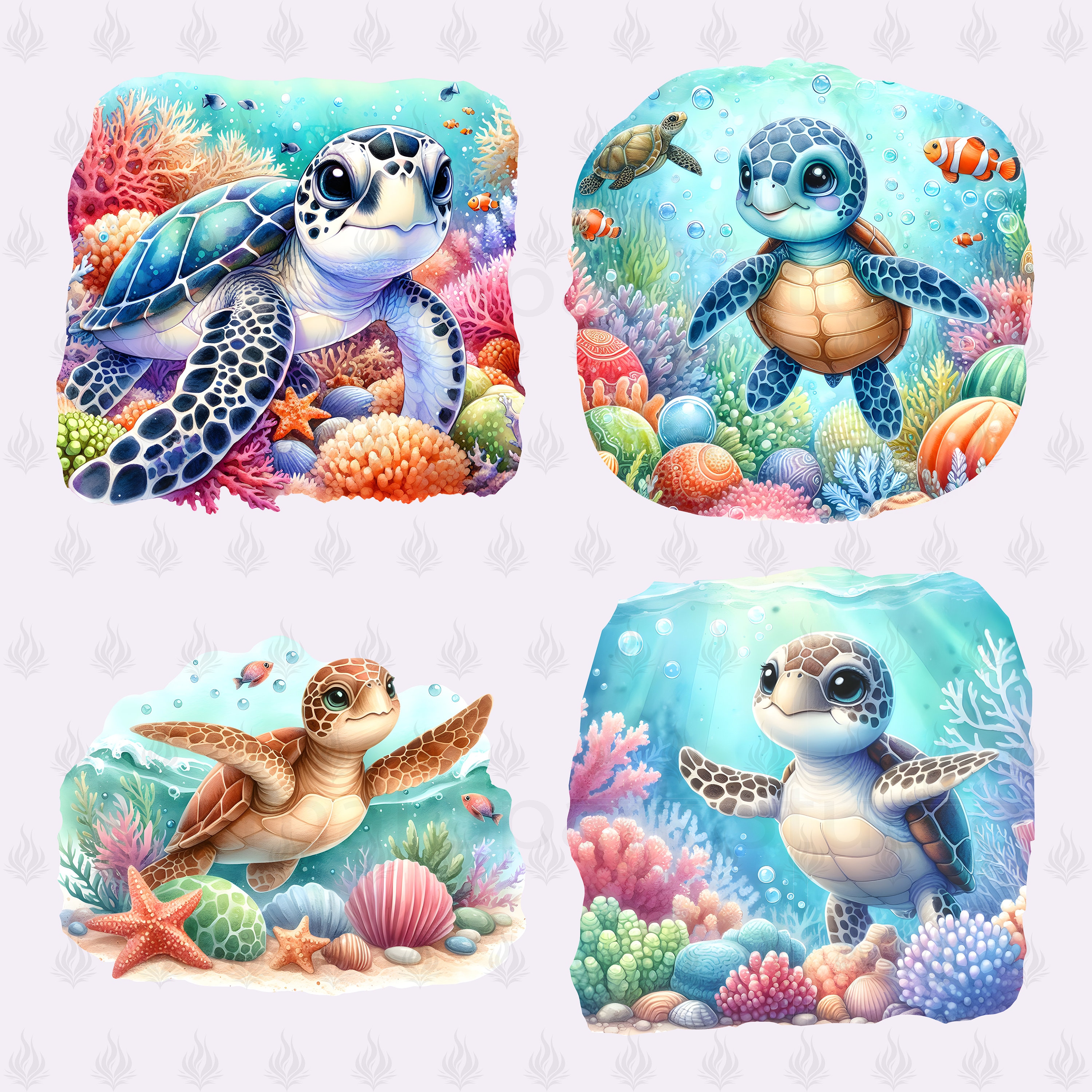 Watercolor Sea Turtle Clipart, 20 (300 DPI) Transparent Images, Cute ...