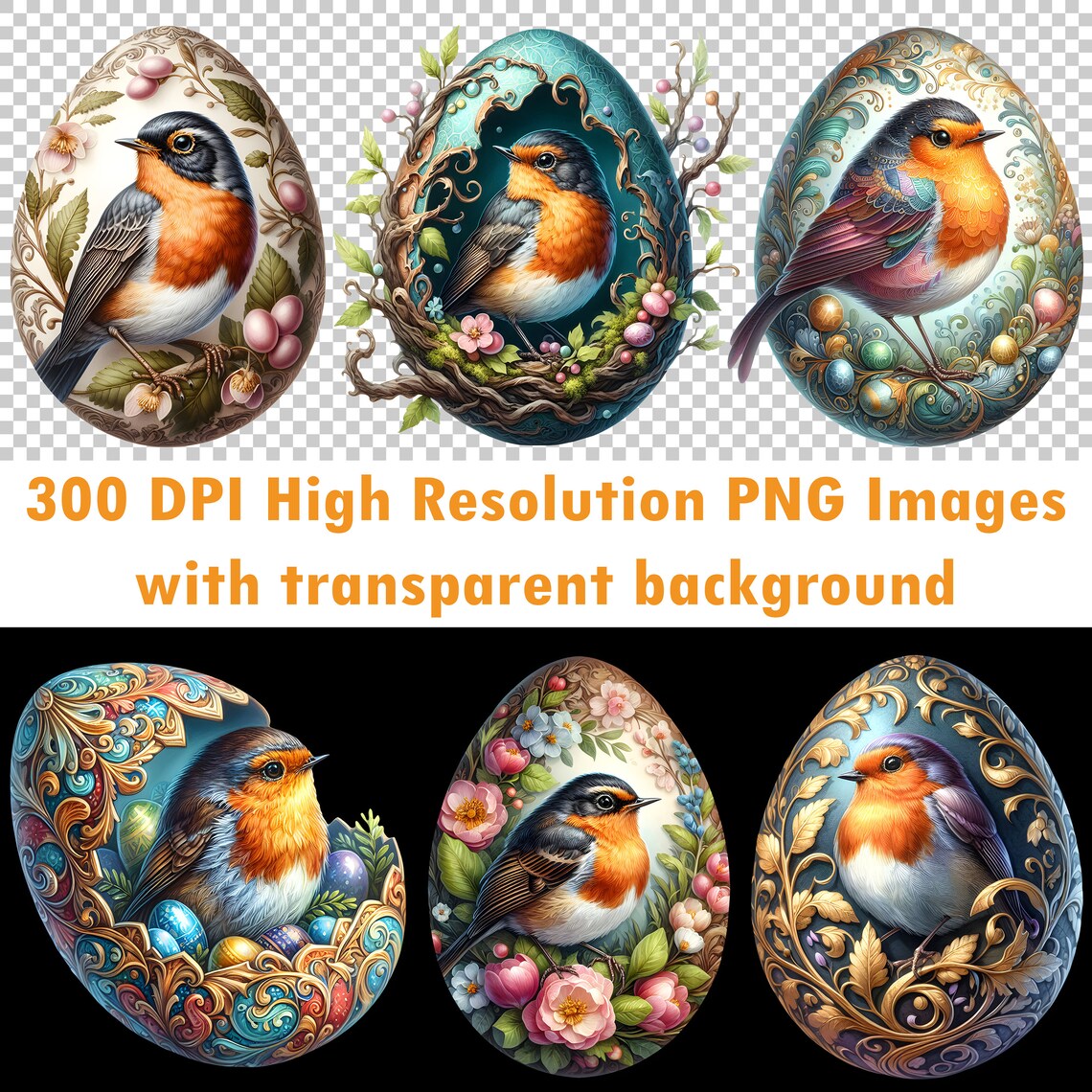 Watercolor Easter Egg Robin Clipart, 25 (300 DPI) PNG Transparent ...