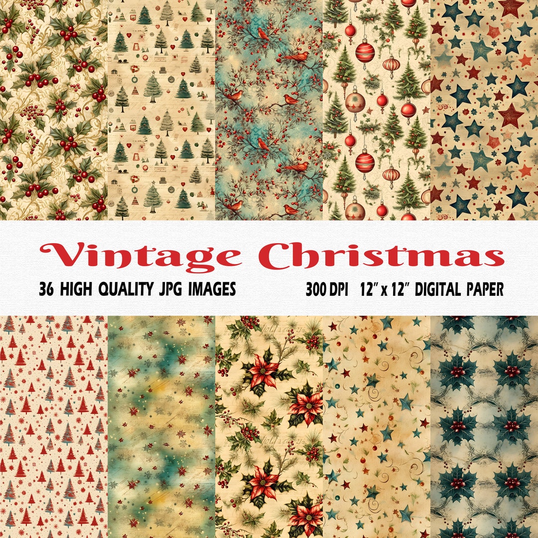 Seamless Vintage Christmas Digital Paper, 40 HQ(300 DPI) JPG Images ...
