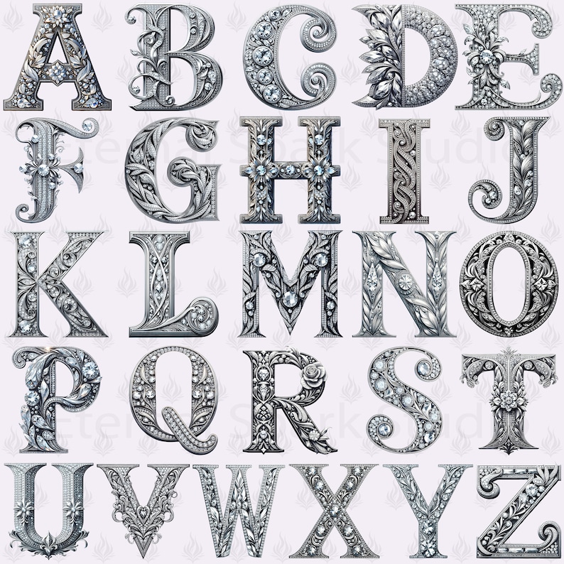 Diamond Alphabet Clipart, 26 (300 DPI) PNG Images, Diamond Alphabet ...