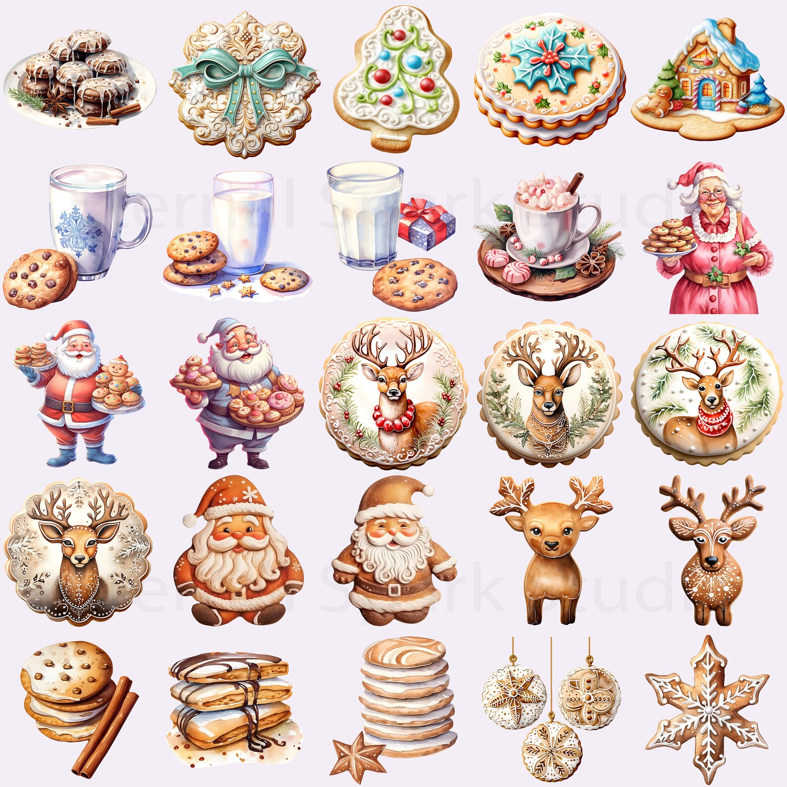 Watercolor Christmas Cookies Clip Art, 101 (300 DPI) Transparent Images ...