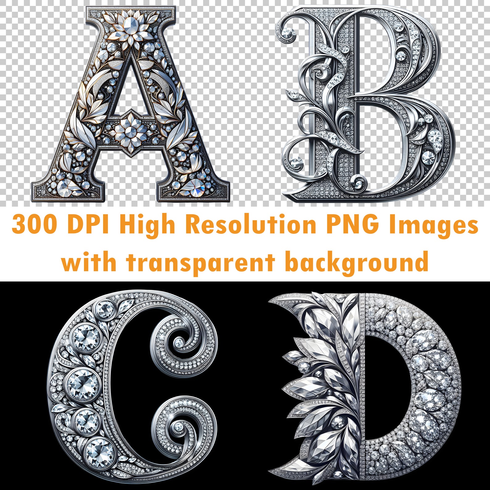 Diamond Alphabet Clipart, 26 (300 DPI) PNG Images, Diamond Alphabet ...