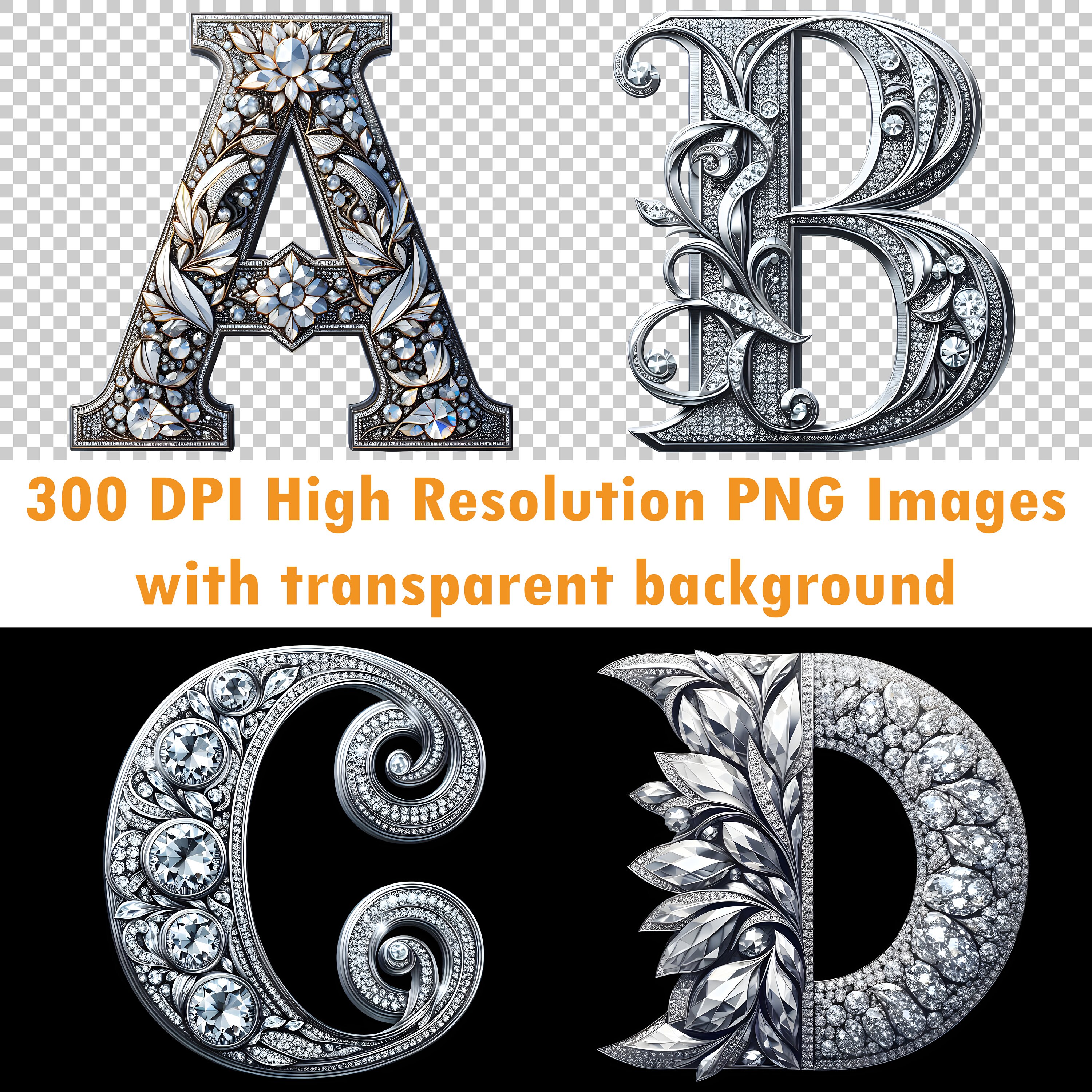 Diamond Alphabet Clipart, 26 (300 DPI) PNG Images, Diamond Alphabet ...
