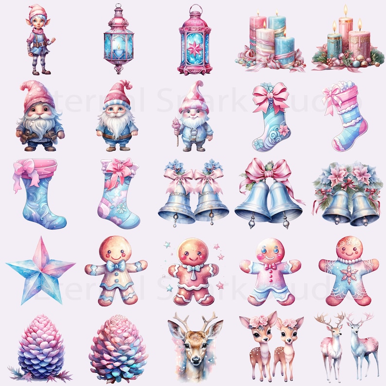 Watercolor Pastel Christmas Clip Art, 77 (300 DPI) Transparent PNG ...
