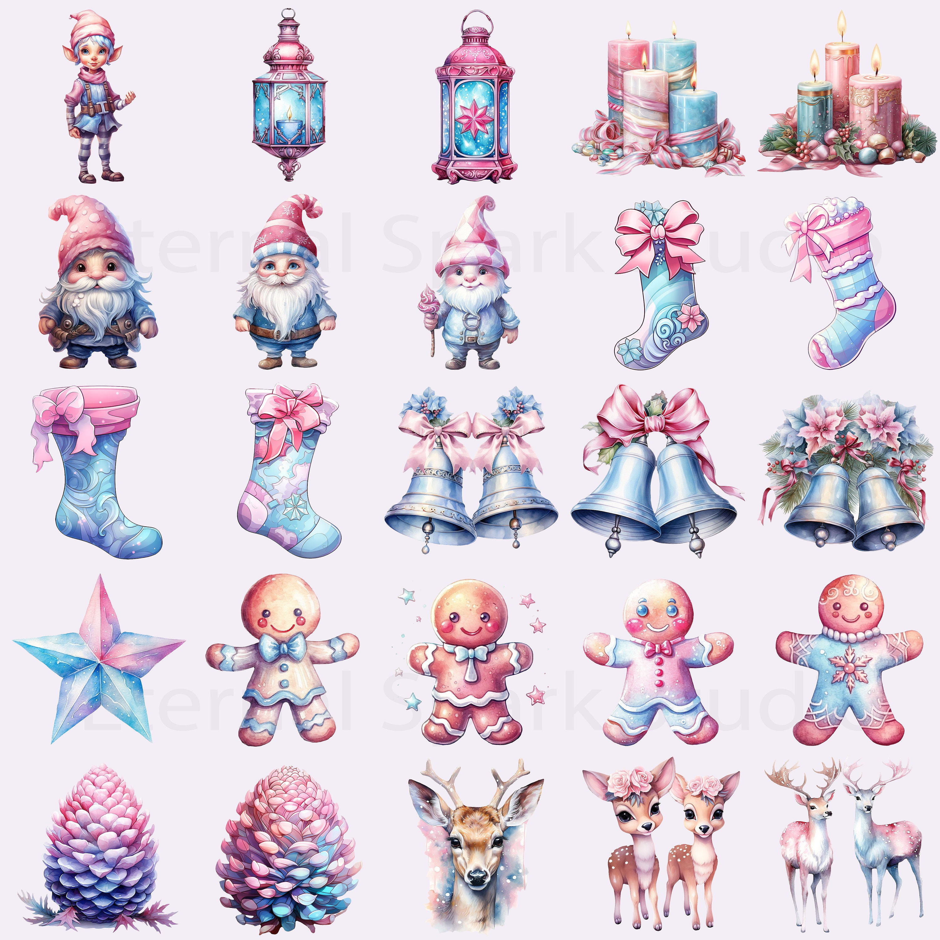 Watercolor Pastel Christmas Clip Art, 77 300 DPI Transparent PNG Images ...