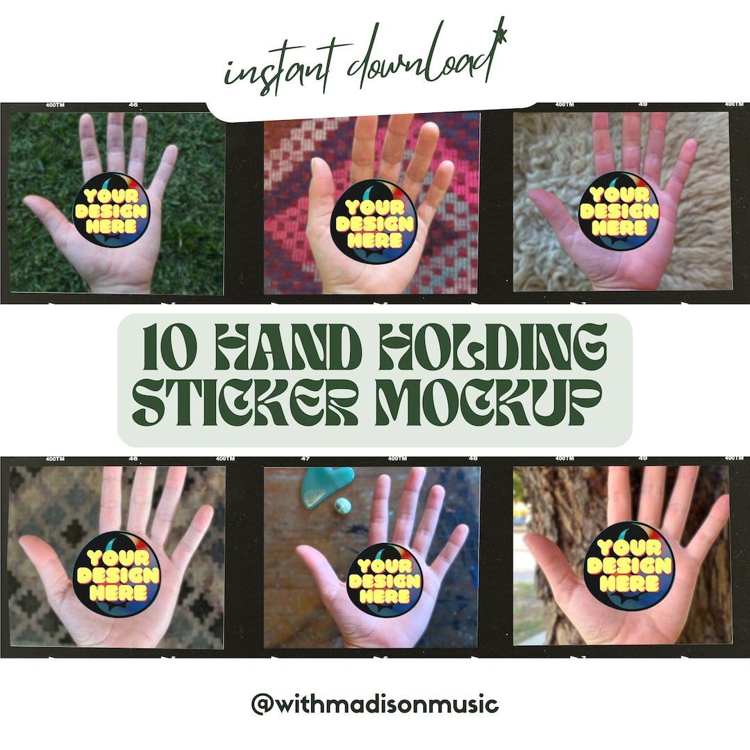 10 Sticker Mockup Bundle, Hand Holding Sticker, Sticker Pile Mockup ...