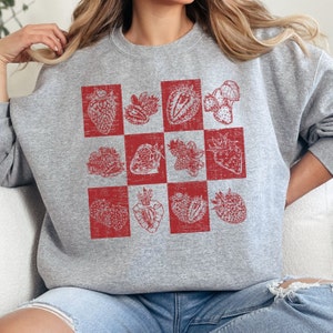 Strawberry Checker Sweatshirt Gift, Strawberry Graphic Crewneck Jumper ...