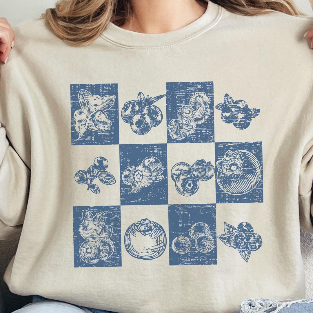 Blueberry Sweatshirt Checker Pattern Gift, Fruit Graphic Crewneck ...