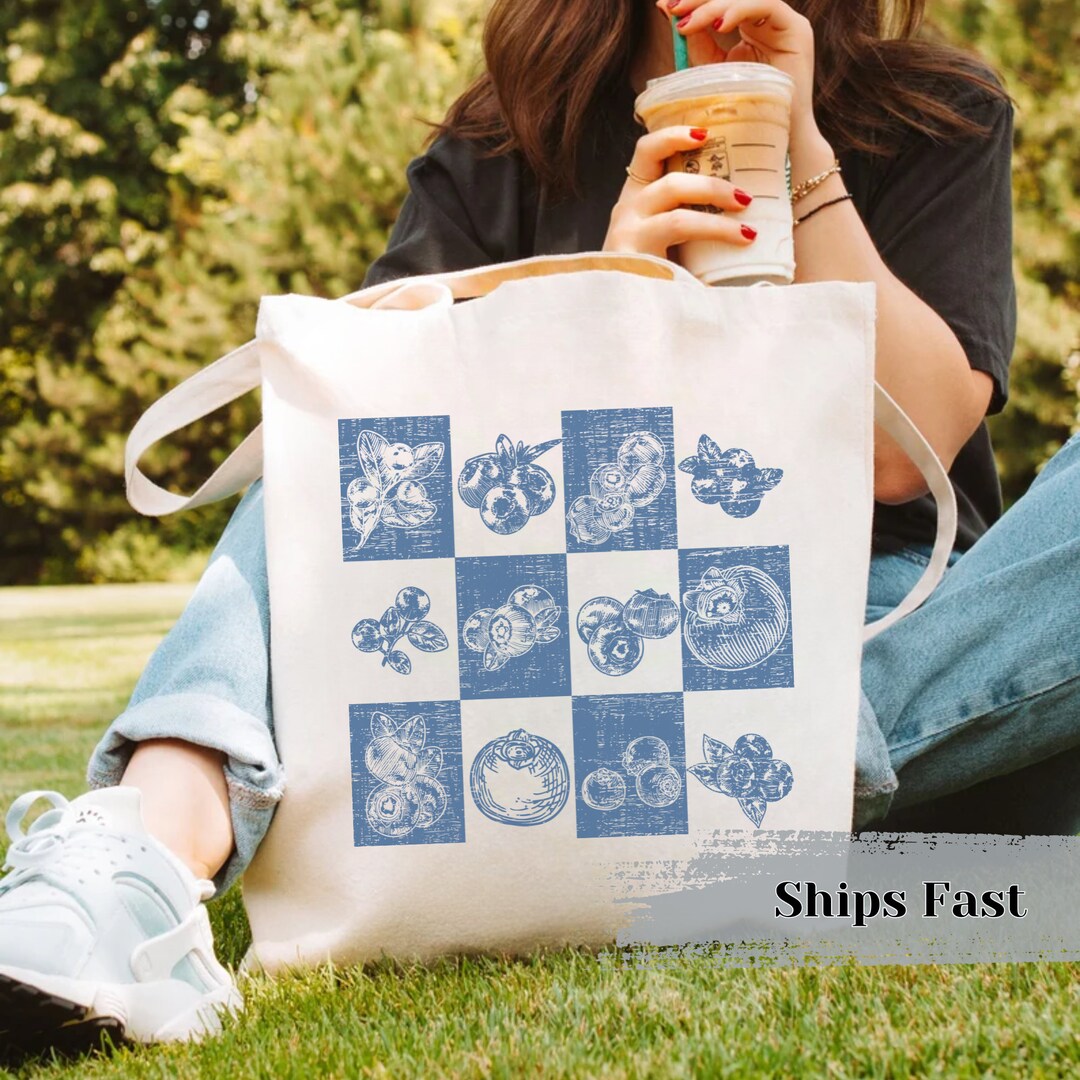 Blueberry Tote Bag Gift, Garden Foodie Lovers Shoulder Bag, Blueberry ...