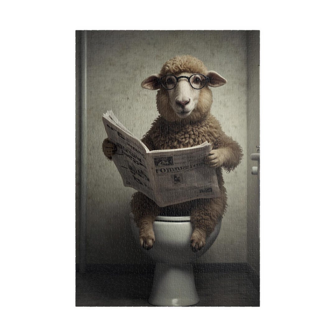 Funny Sheep Reading Newspaper Puzzle, Quirky Farm Animal Humor ...
